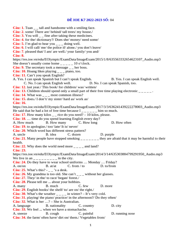 50 ĐỀ IOE K7 | PDF