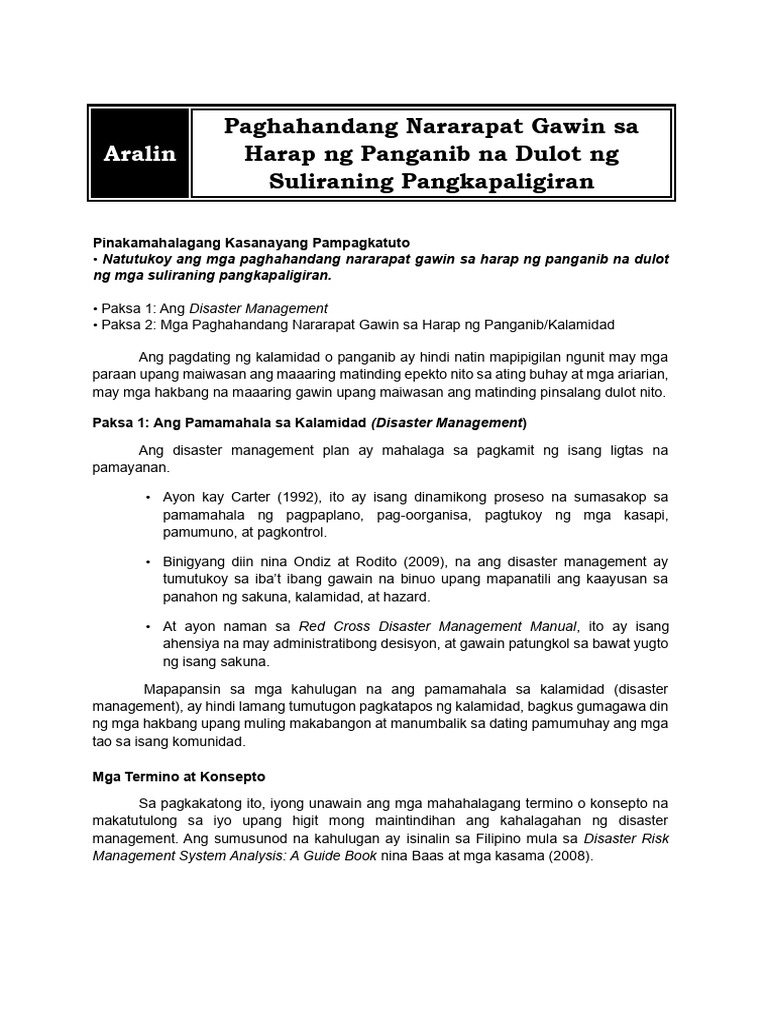 Aralin Paghahandang Nararapat Gawin Sa Harap NG Panganib Na Dulot NG ...