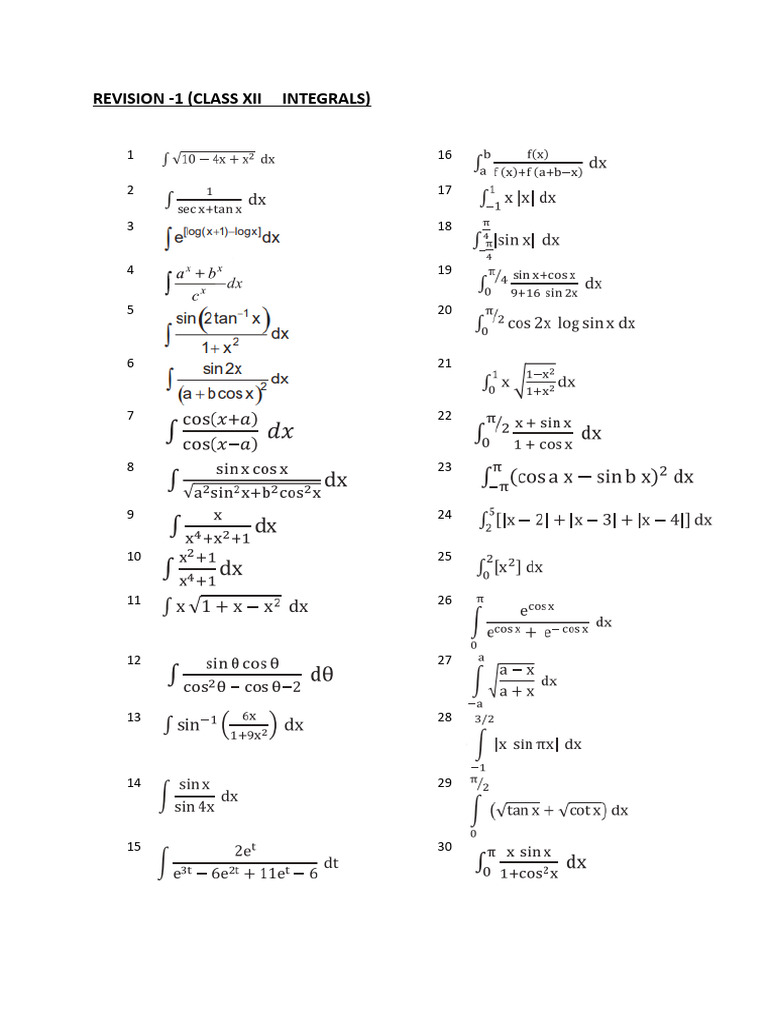 Revision-1 Class Xii Integrals | PDF