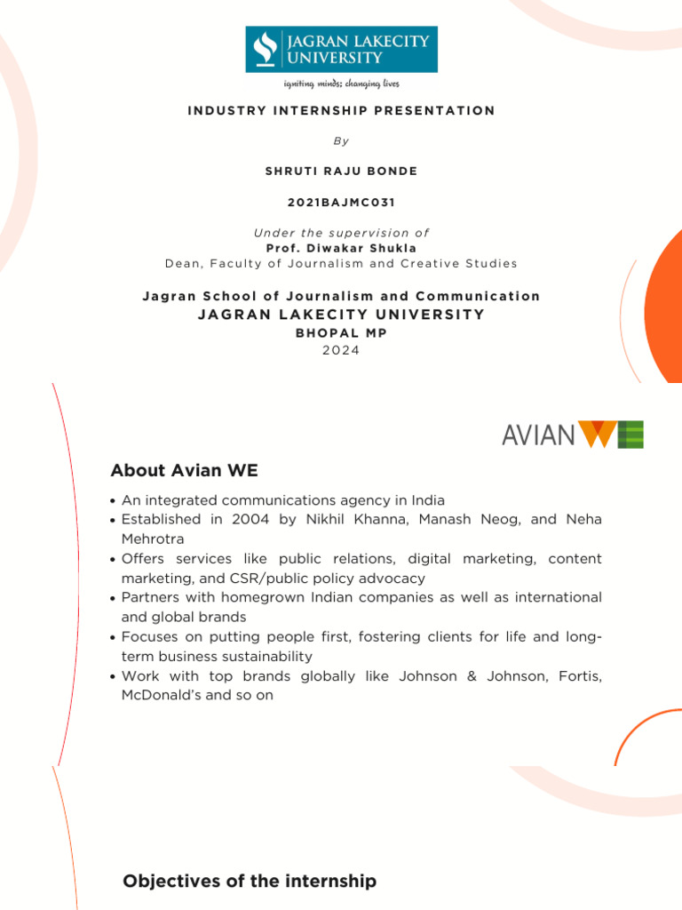 Industrial Internship Presentation | PDF