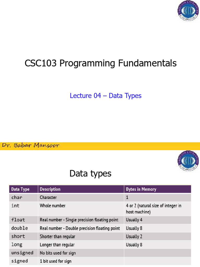 Lec 4 - Data Types | PDF Lec 4 - Data Types | PDF