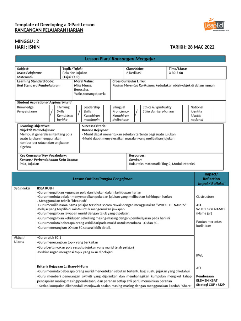 3-Part Lesson Plan for Mathematics | PDF