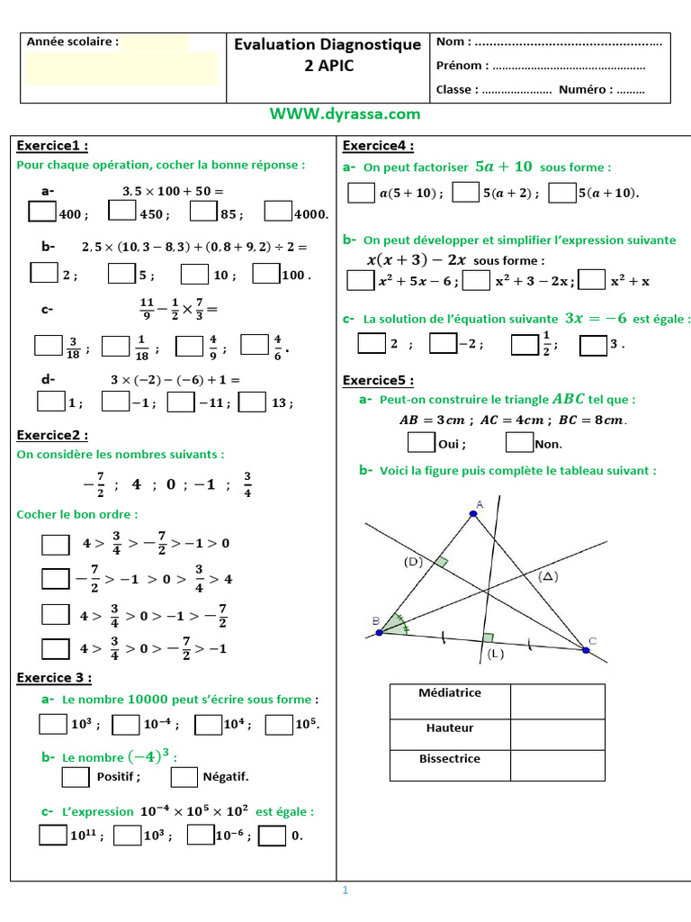Evaluation-Diagnostique 2AC Almarjiia | PDF