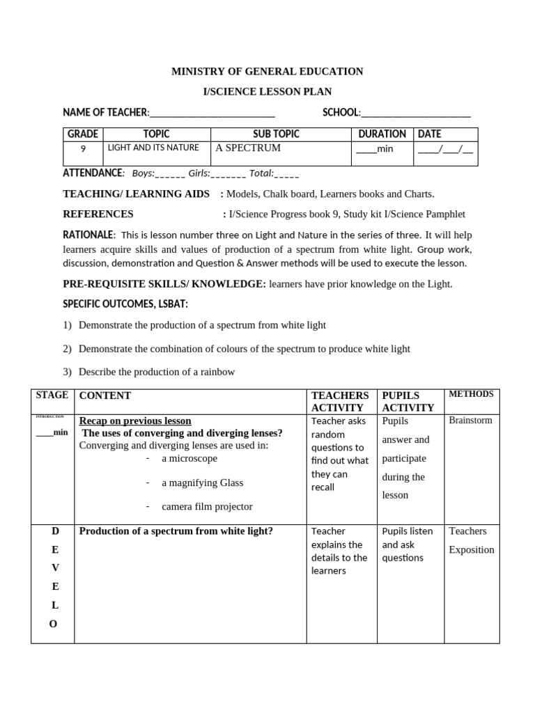 Grade 9 Integrated Science Light and Its Nature - The Spectrum | PDF ...