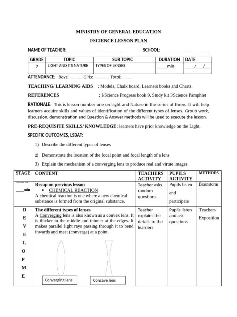 Grade 9 Integrated Science Light and Its Nature - Types of Lenses | PDF ...