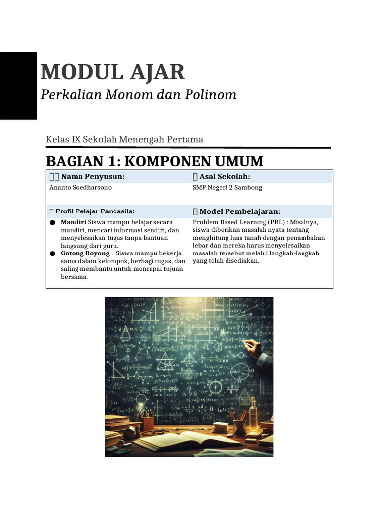 1.1 Perkalian Bentuk Monom Dan Polinom | PDF
