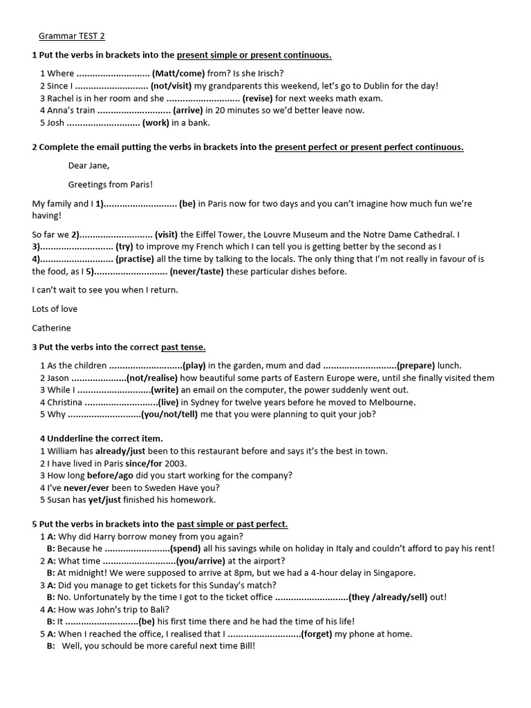 Grammar Test 2 | PDF