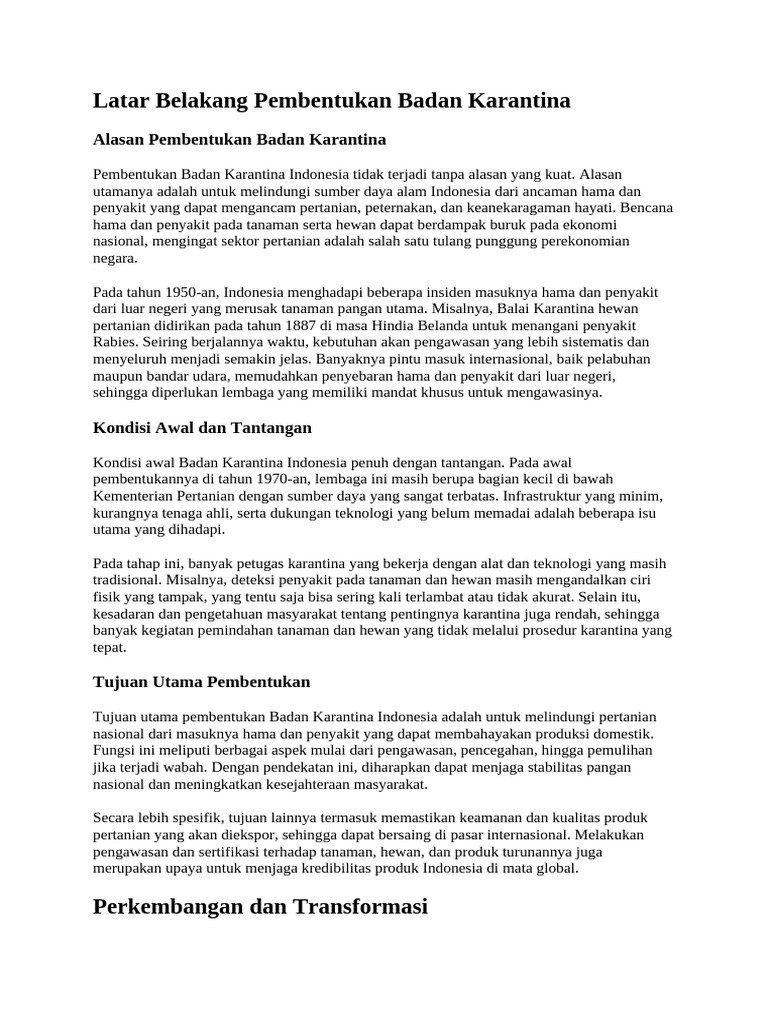 Latar Belakang Pembentukan Badan Karantina | PDF