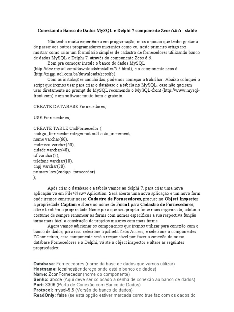 Como Conectar um Banco de Dados MySQL a um Formulário de Cadastro em Delphi 7 Utilizando o ...