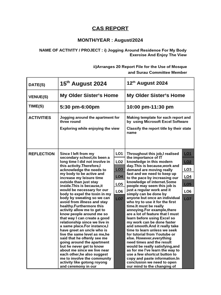 Fakrurredza S24A CAS REPORT (AUGUST - SEPTEMBER ( | PDF