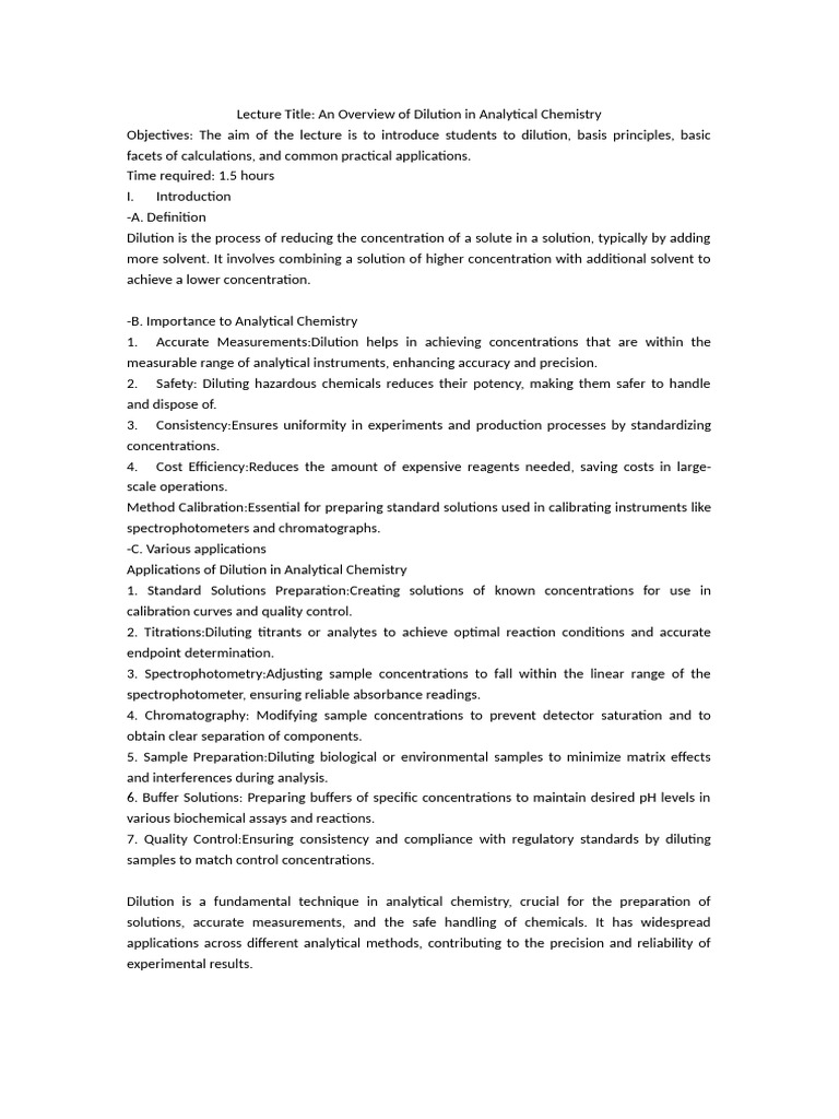 Lecture Plan Dilution | PDF