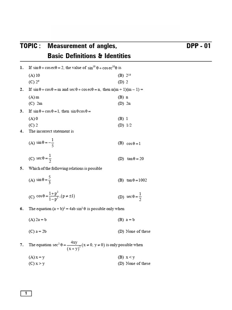Trigonometry Dpp | PDF