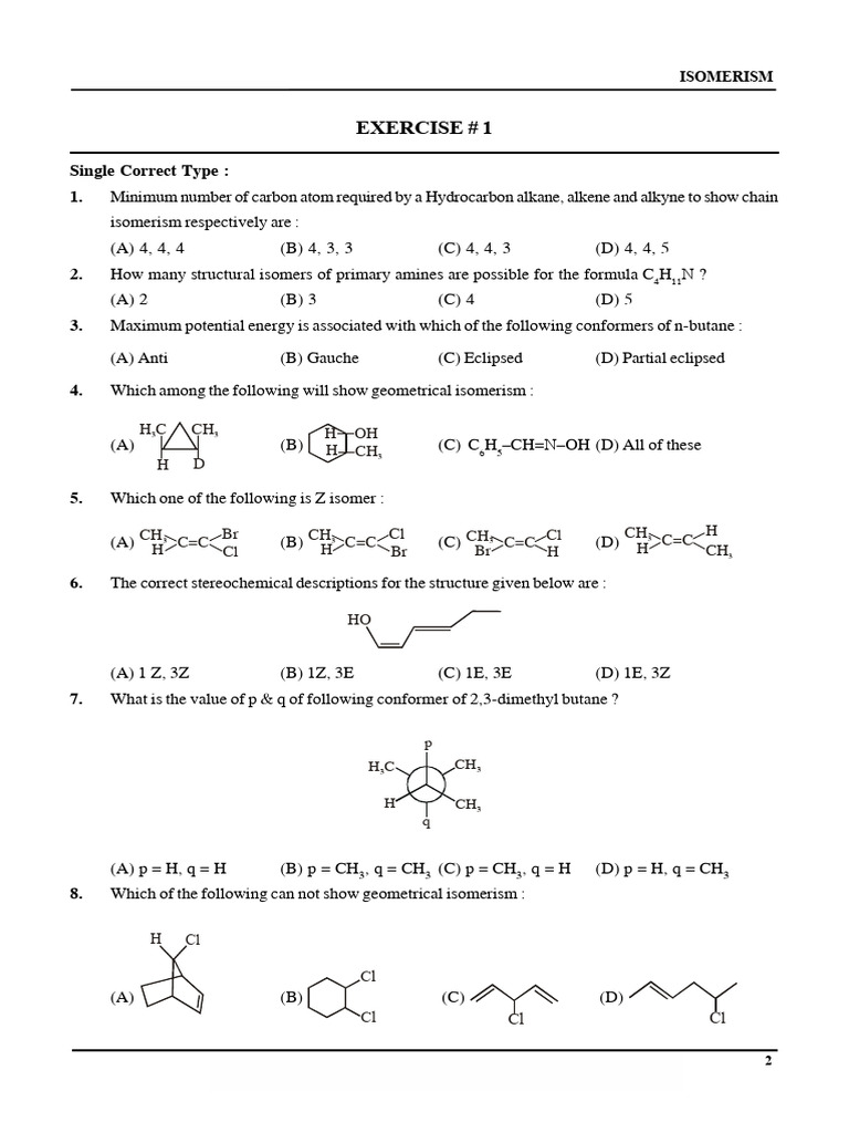 Isomerism Sheet | PDF | Isomer | Teaching Methods & Materials