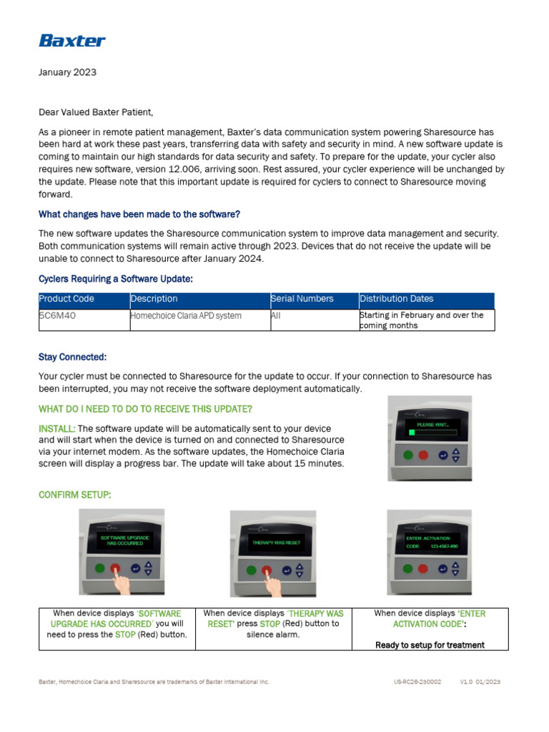 Claria Patient Letter Software Update 2023 - FINAL | PDF