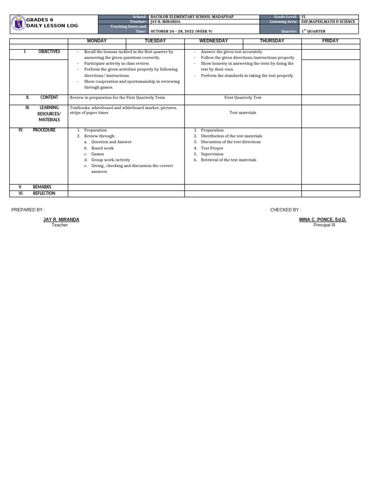 DLL - Periodical Test - Q1 - W9 | PDF