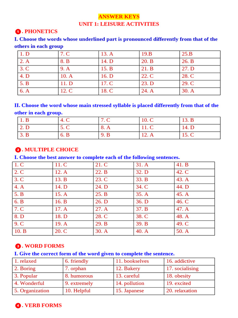 ANSWER KEYS Grade ́ | PDF