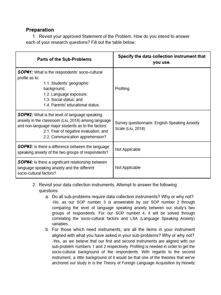 Week 2 Performance Task (Research Instruments) - Group 10 | PDF