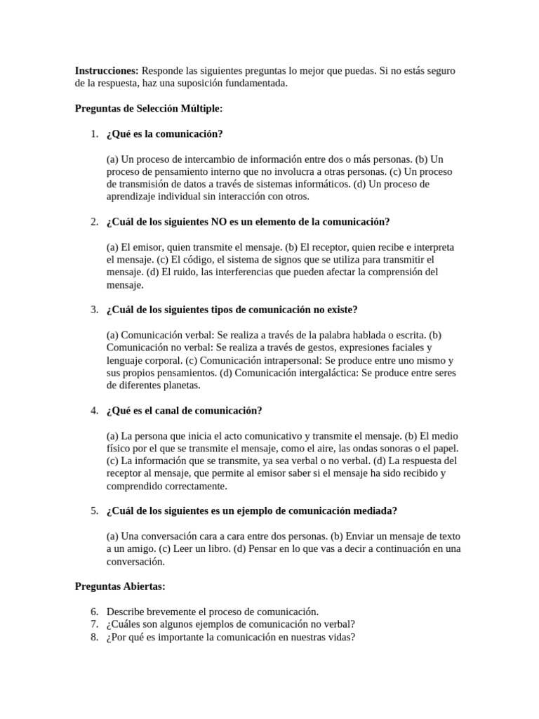 Preguntas y Respuestas sobre Comunicación | PDF | Comunicación | Cognición