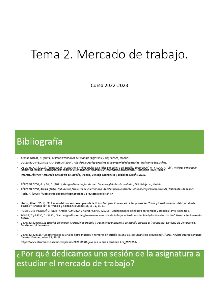 Diapositivas Del Tema 2 Mercado de Trabajo 2023 | PDF | Outsourcing ...