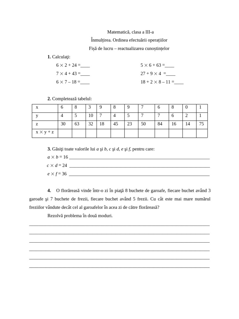 Fisa de Lucru Inmultire | PDF