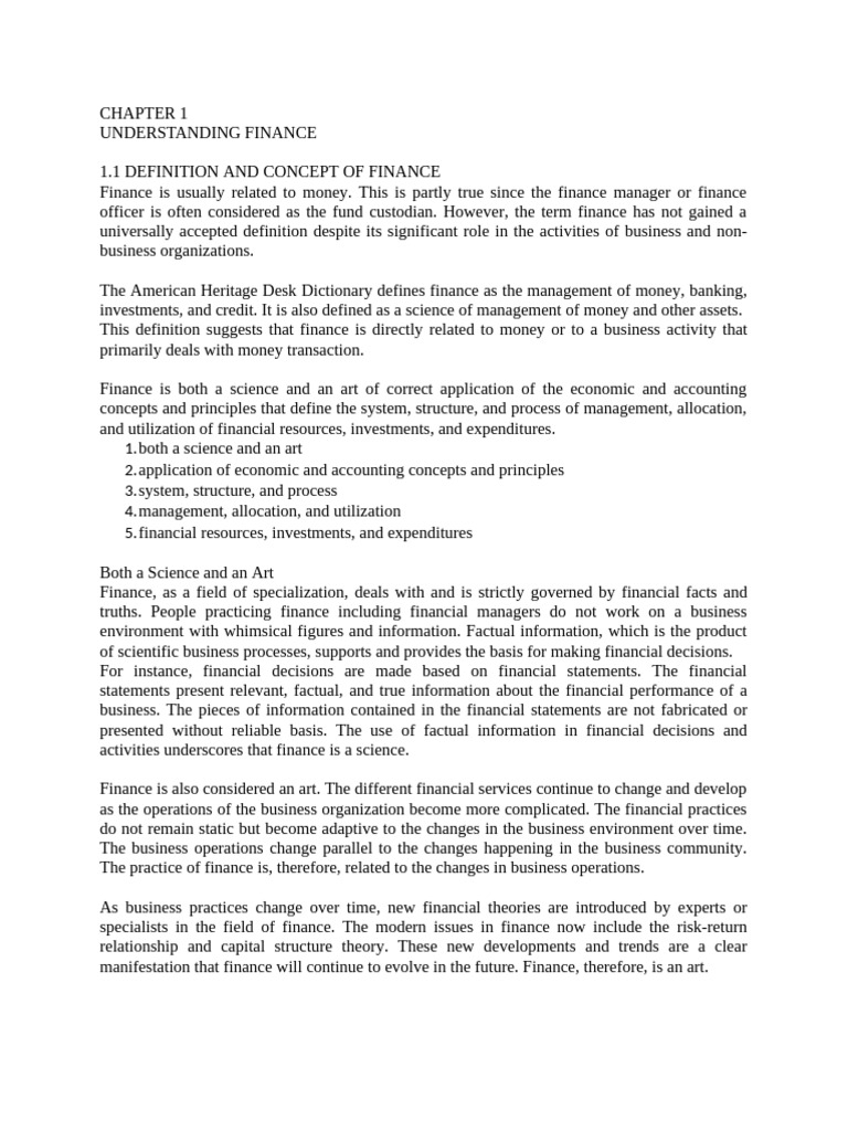 Business Finance Chapter 1 Understanding Finance | PDF