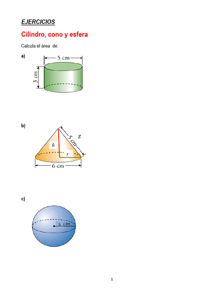 2º-Cilindro, Cono y Esfera. Ejercicios | PDF | Métodos y materiales de enseñanza | Ciencia y ...