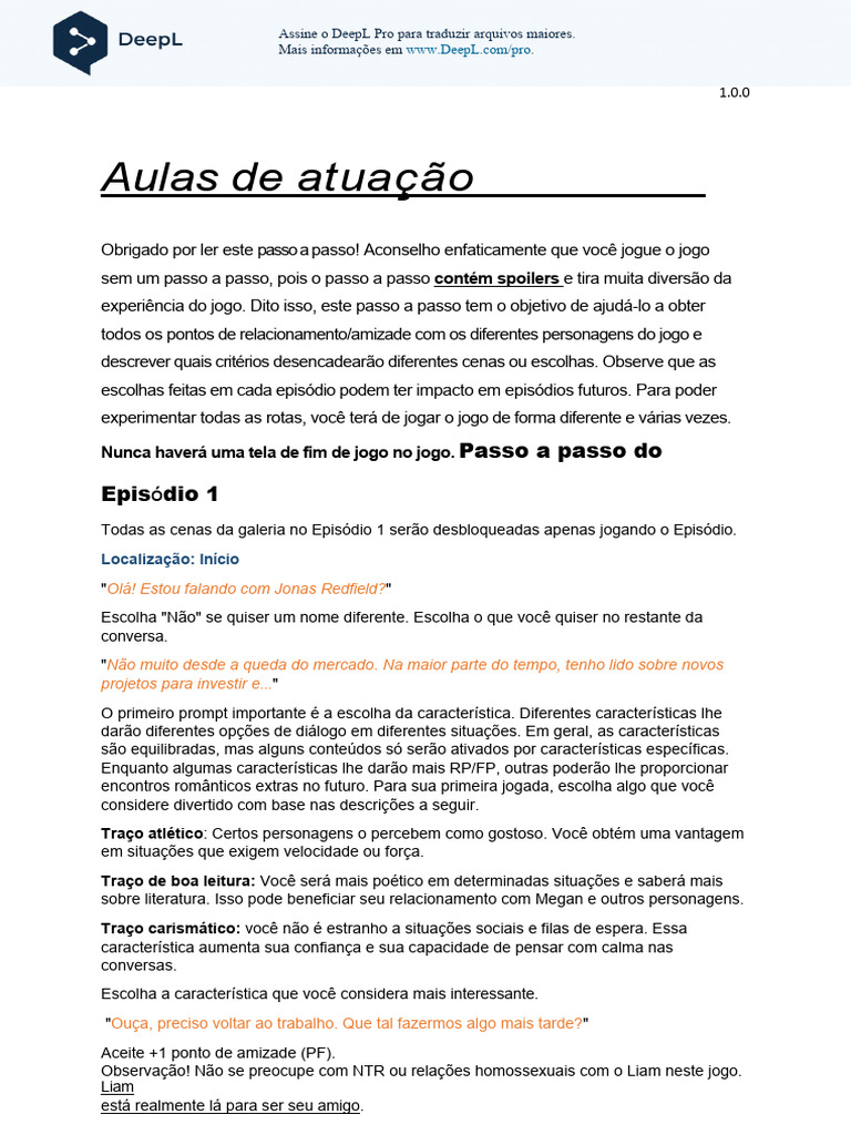 Walkthrough - Acting - Lessons PT | PDF