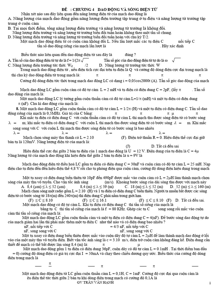 ĐỀ 1-DAO ĐỘNG VÀ SÓNG ĐIỆN TỪ | PDF