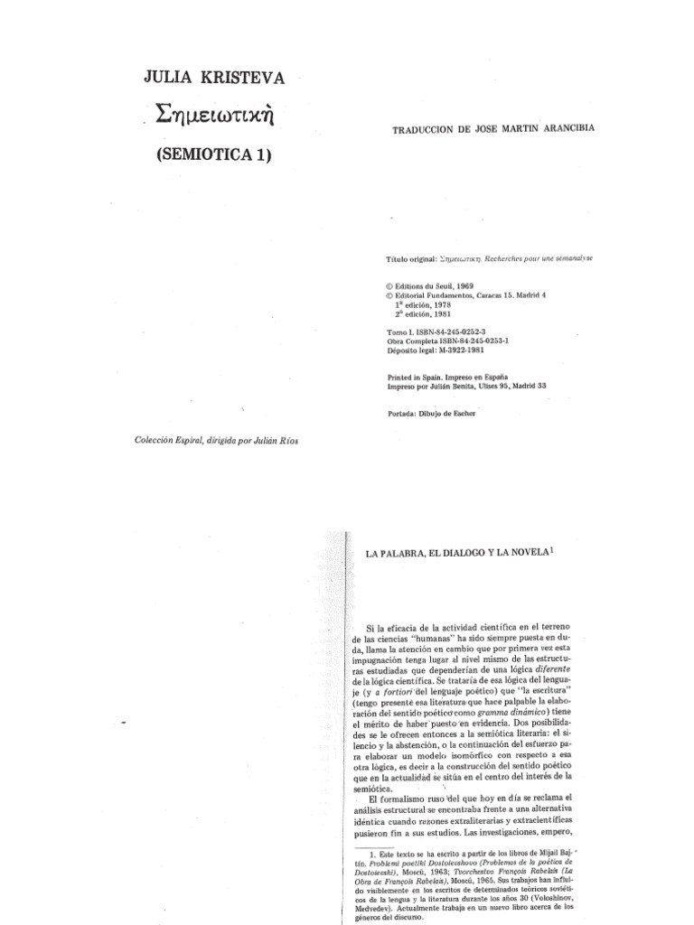 Kristeva-La Palabra, El Diálogo y La Novela | PDF