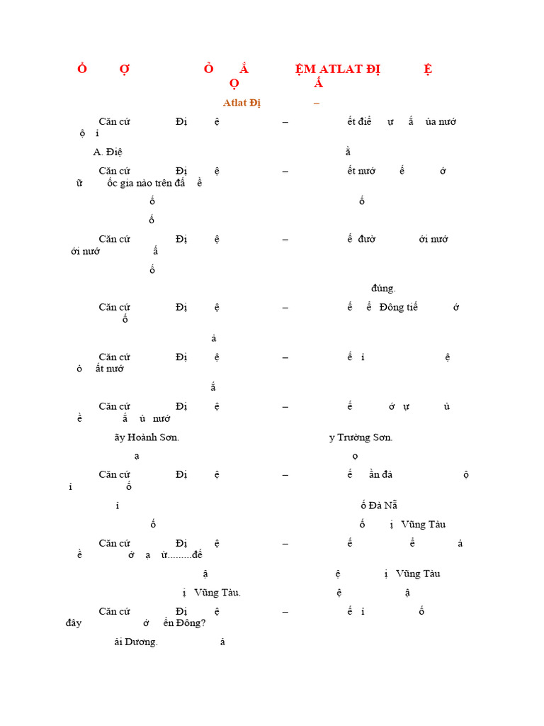 Tong Hop 300 Cau Trac Nghiem Atlat Dia Li Viet Nam | PDF
