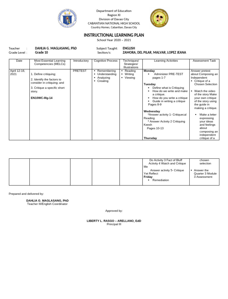 ILP Q3-Module-2 English-10 MAGLASANG 2020-2021 | PDF | Cognitive ...