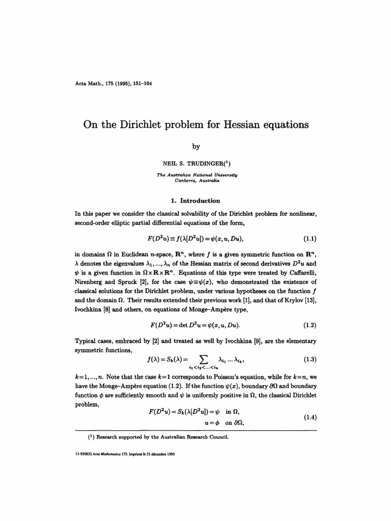 On The Dirichlet Problem For Hessian Equations | PDF