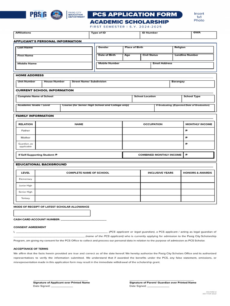 PCS APPLICATION FORM (ACADEMIC) v2 - 1ST SEM SY 24-25 | PDF