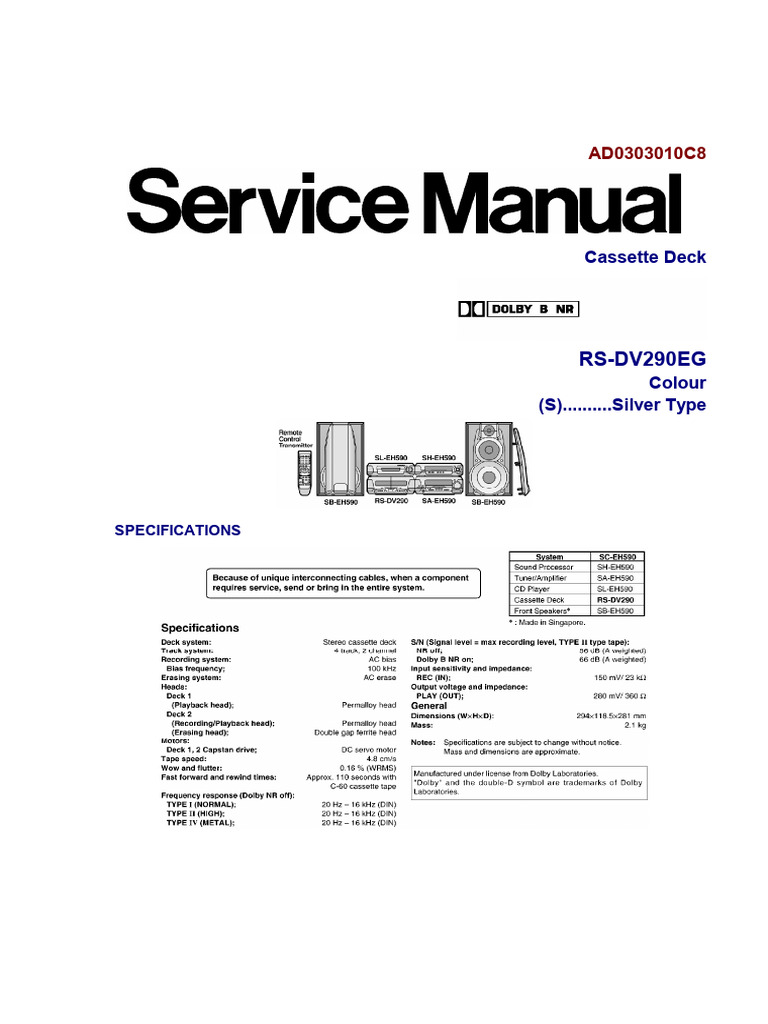 Technics RSDV 290 EG Service Manual | PDF | Electrical Network ...