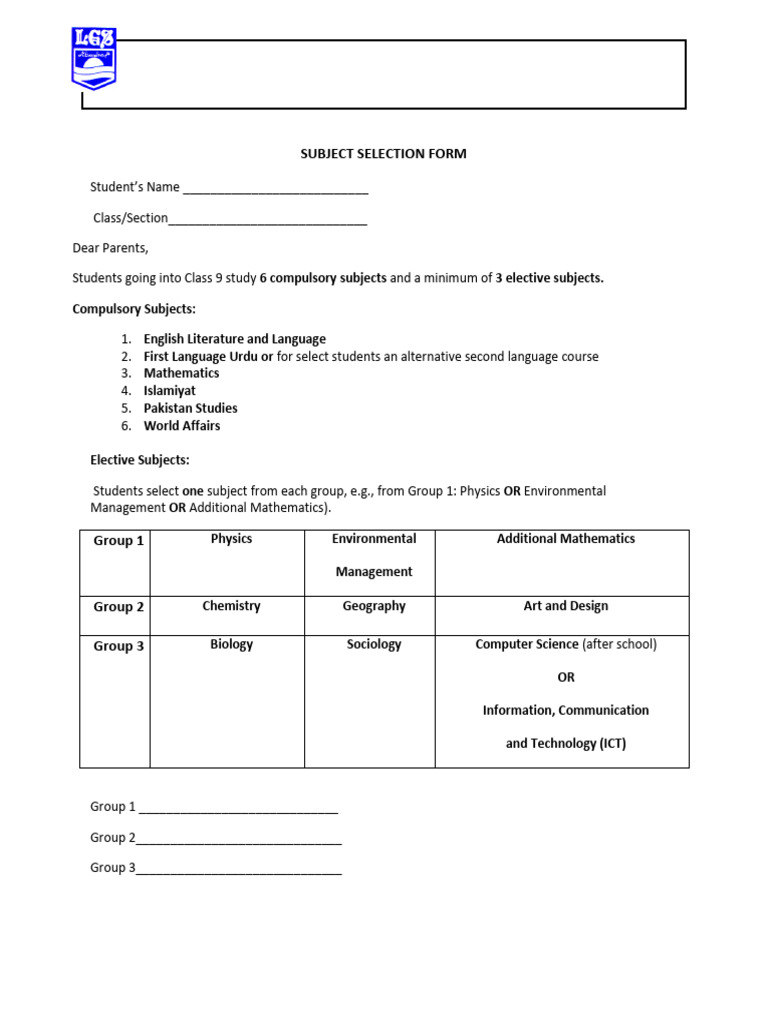 Class 9 Subject Selection Guide | PDF | Science