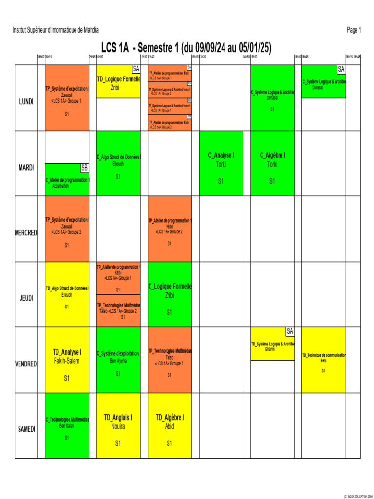 Impression d'Emploi Du Temps - LCS 1 | PDF