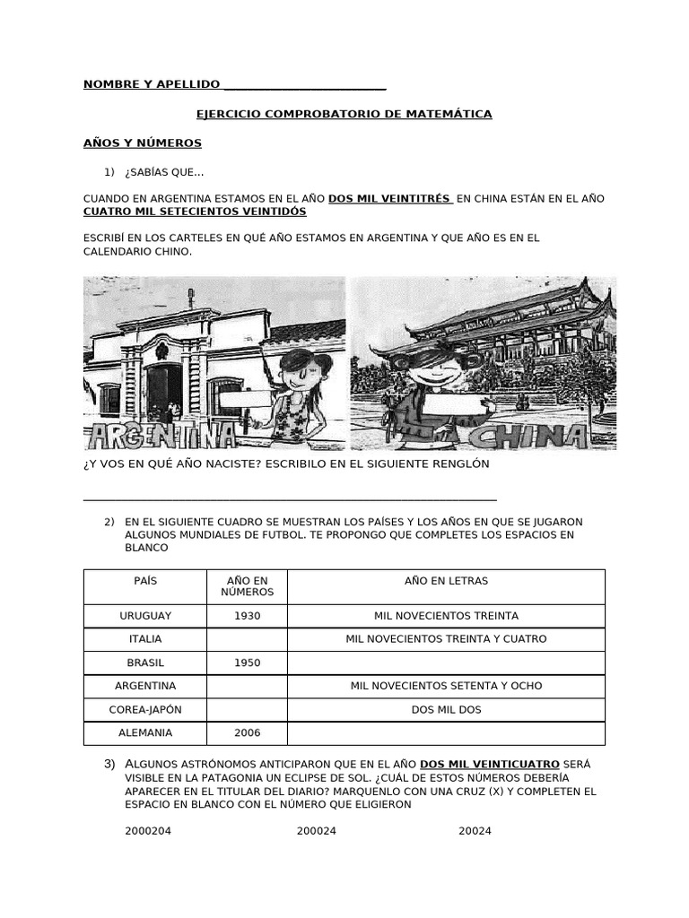 Ejercicio Comprobatorio de Matemática | PDF | Viajes y turismo