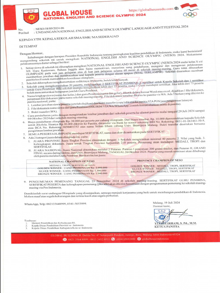 Undangan National English and Science Olympic Language and It Festival ...