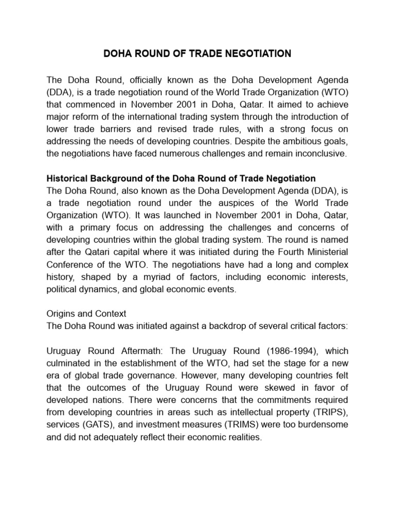 Doha Round of Trade Negotiation | PDF