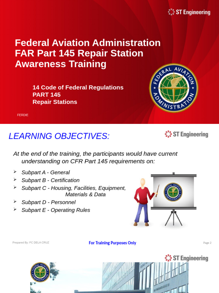 FAA FAR Part 145 Repair Station Awareness Training (Rev 2) | PDF