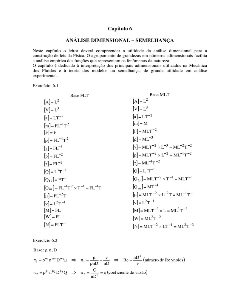 Capitulo 6 Analise Dimensional Semelhanc | PDF