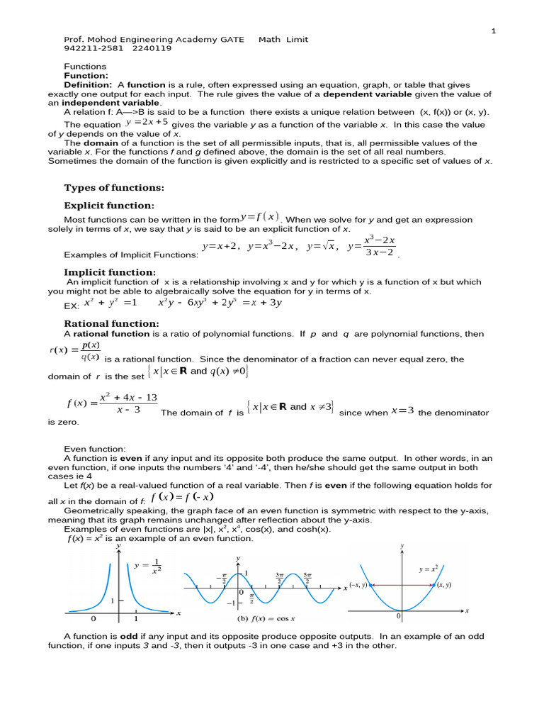 Functions and Limits in Mathematics | PDF | Function (Mathematics ...