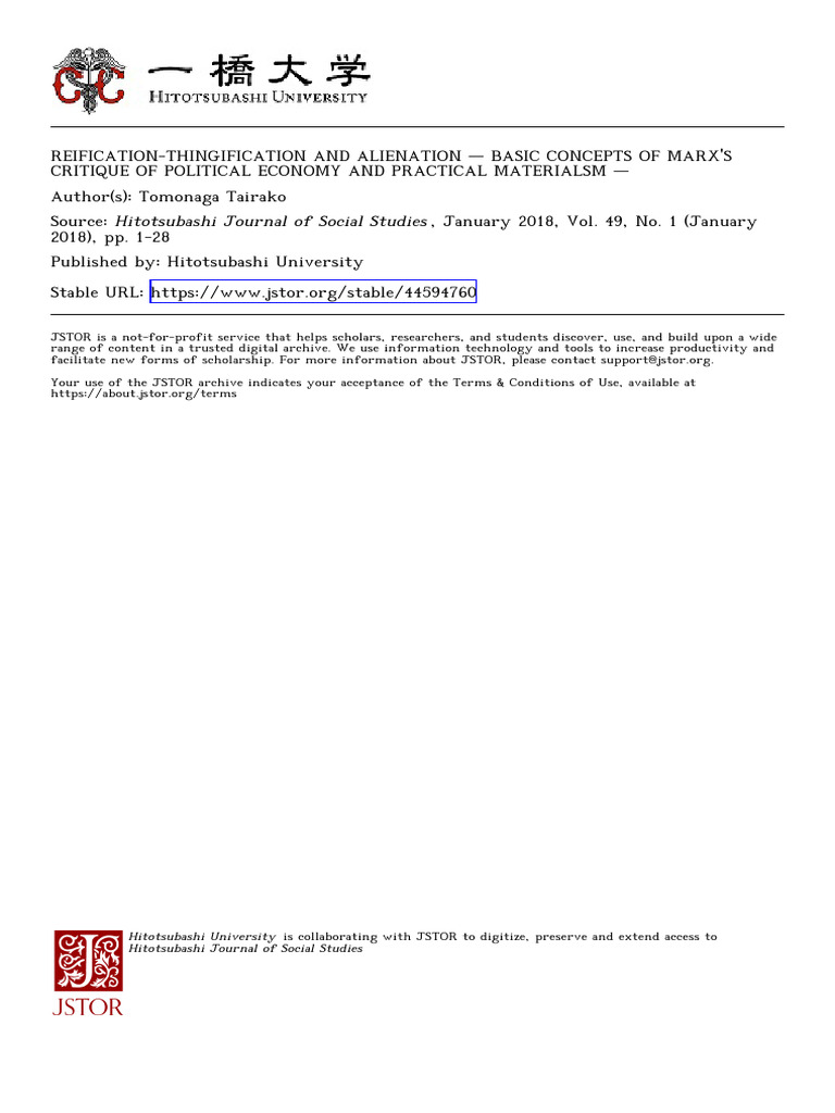 Tairako REIFICATIONTHINGIFICATIONALIENATION 2018 | PDF | Marx's Theory ...