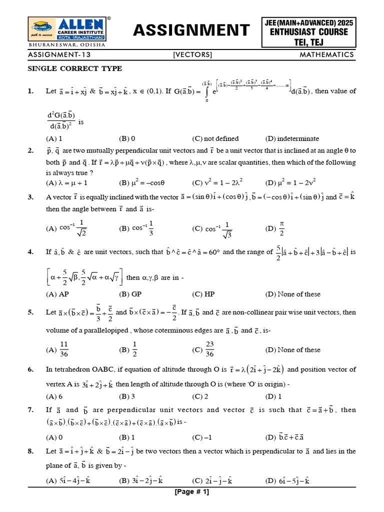 13 - Assignment - VECTORS - TEI, TEJ - SC | PDF