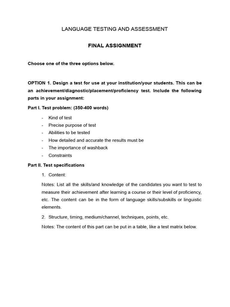 Final Assignment - LANGUAGE TESTING AND ASSESSMENT - PG44 | PDF