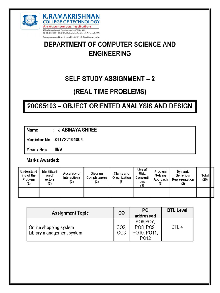 Ssa 2 - Real Time Problems Front Page-1 | PDF