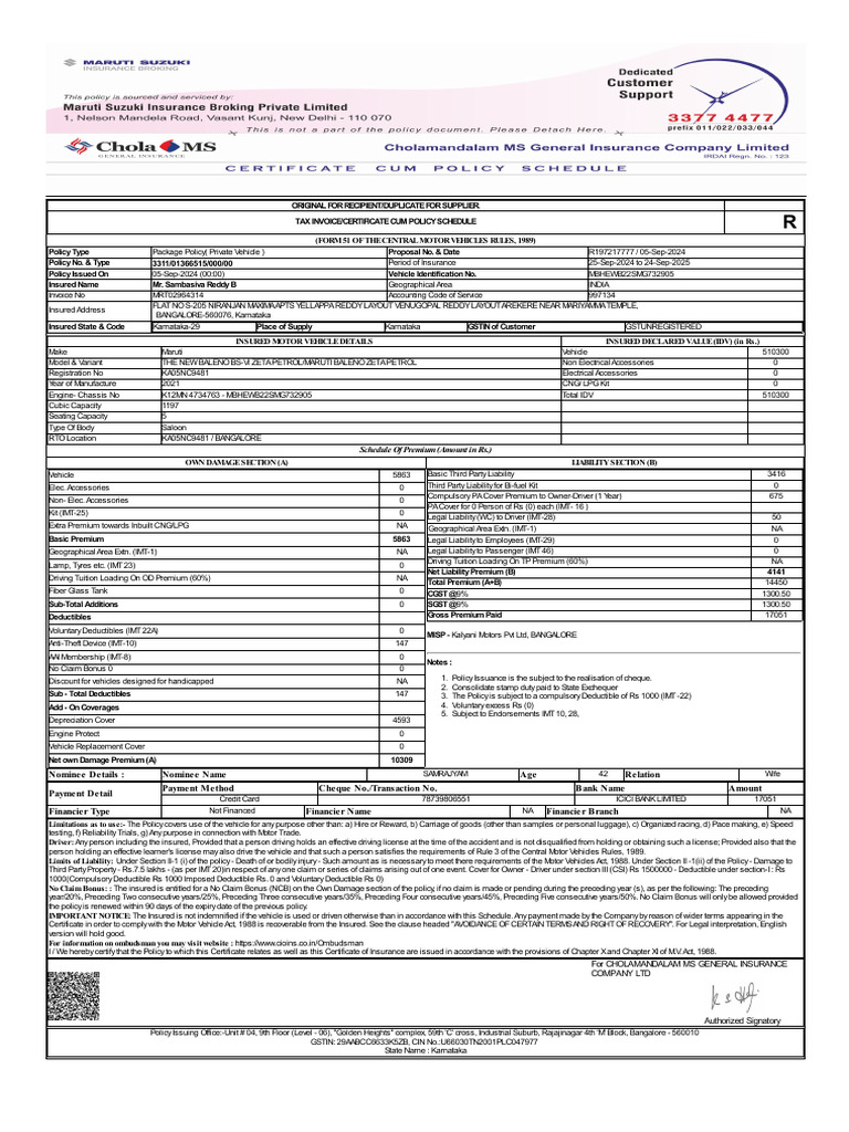 Baleno Insurance_Chola MS | PDF