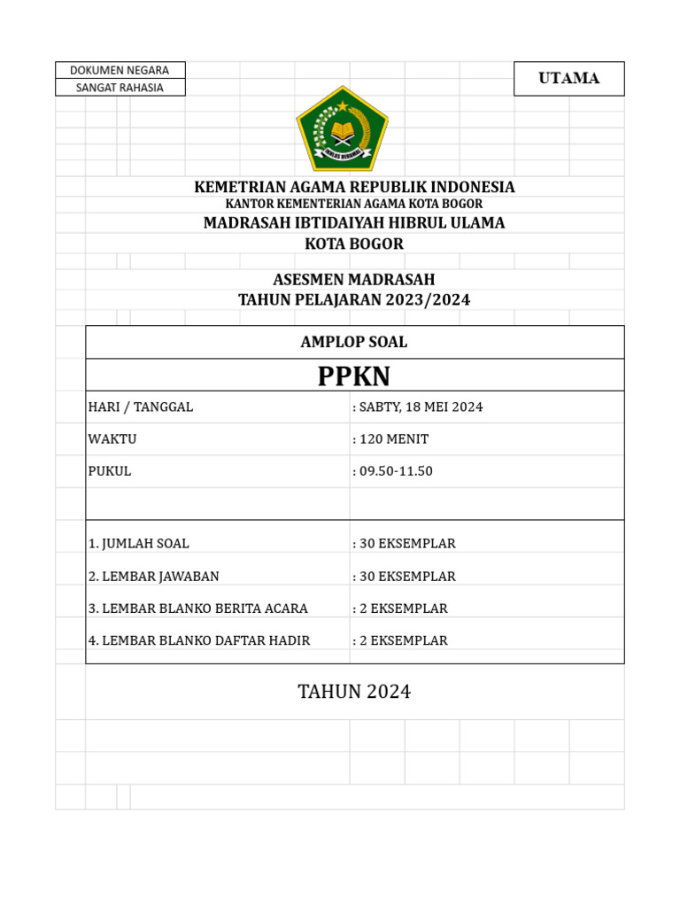 COVER KOP AMPLOP SOAL | PDF