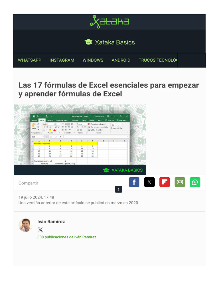 Las 17 Fórmulas de Excel Esenciales para Empezar y Aprender Fórmulas de Excel | PDF