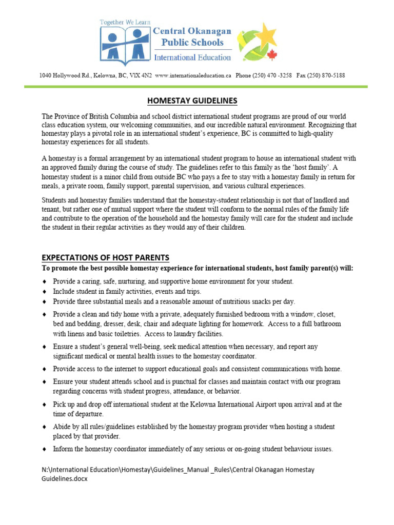 Central Okanagan Homestay Guidelines | PDF